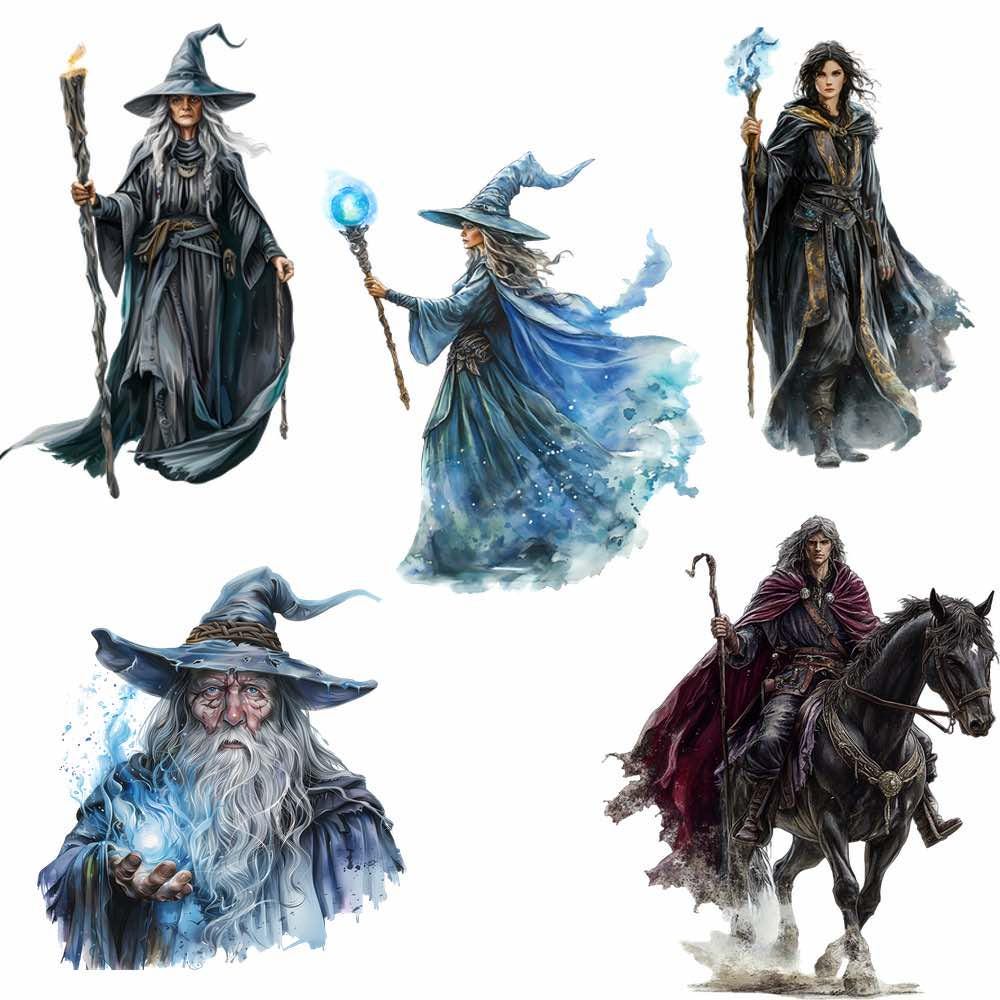 Wizard, Sorcerer & Mage Watercolor Clipart RPG Fantasy Folklore Fairy ...