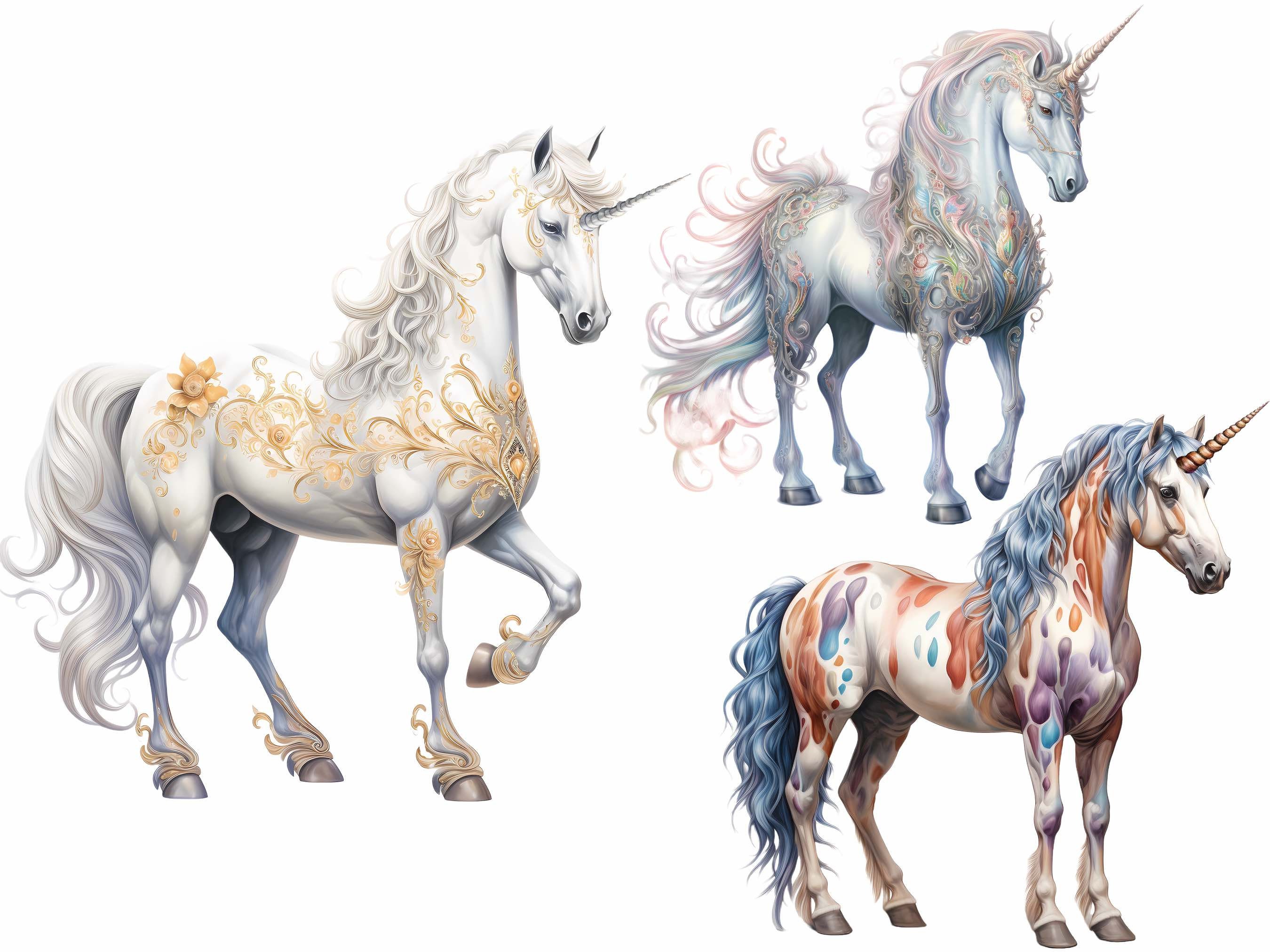 Watercolor Unicorn Clipart Digital Downloads 15 Majestic - Etsy