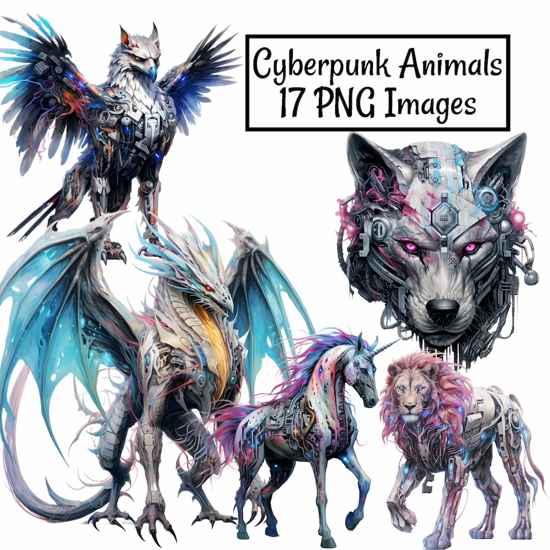 Cyberpunk Animals Clipart Digital Downloads, 17 Watercolor Science ...