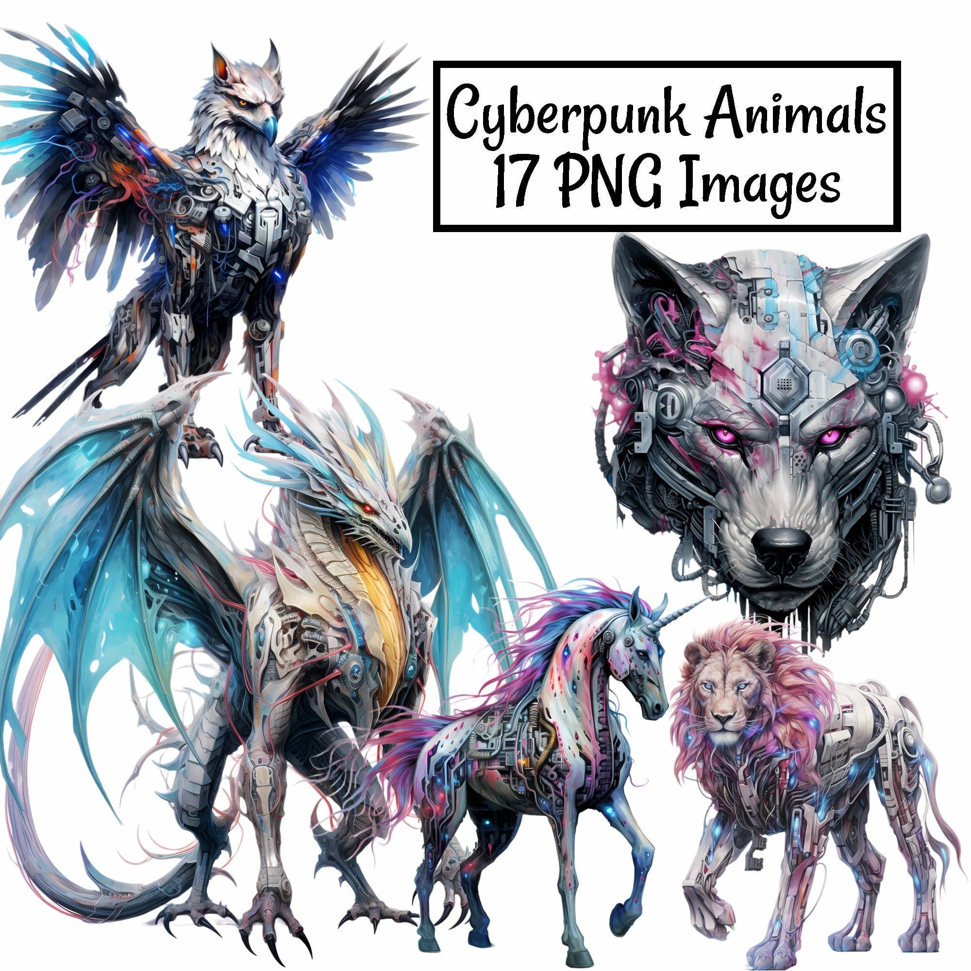 Cyberpunk Animals Clipart Digital Downloads, 17 Watercolor Science ...