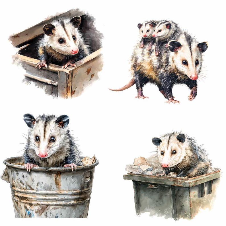 Opossum Watercolor Clipart Possum Marsupial Art Wildlife Woodland ...