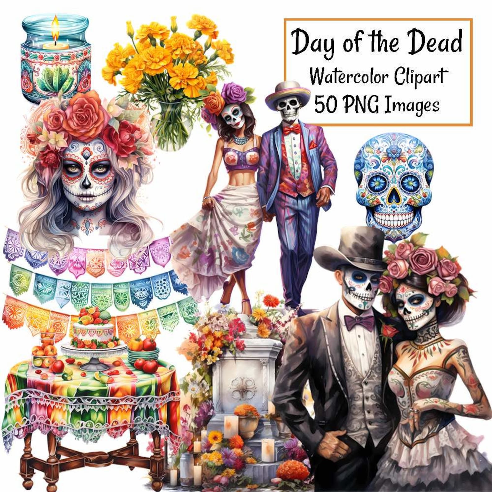 Day of the Dead Watercolor Clipart Bundle Digital Downloads - Etsy