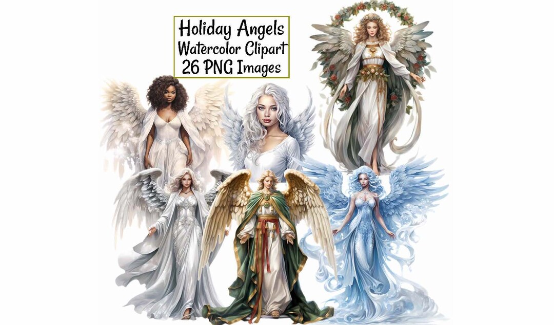 Holiday Angel Watercolor Clipart Digital Downloads, 26 Christmas Winter ...