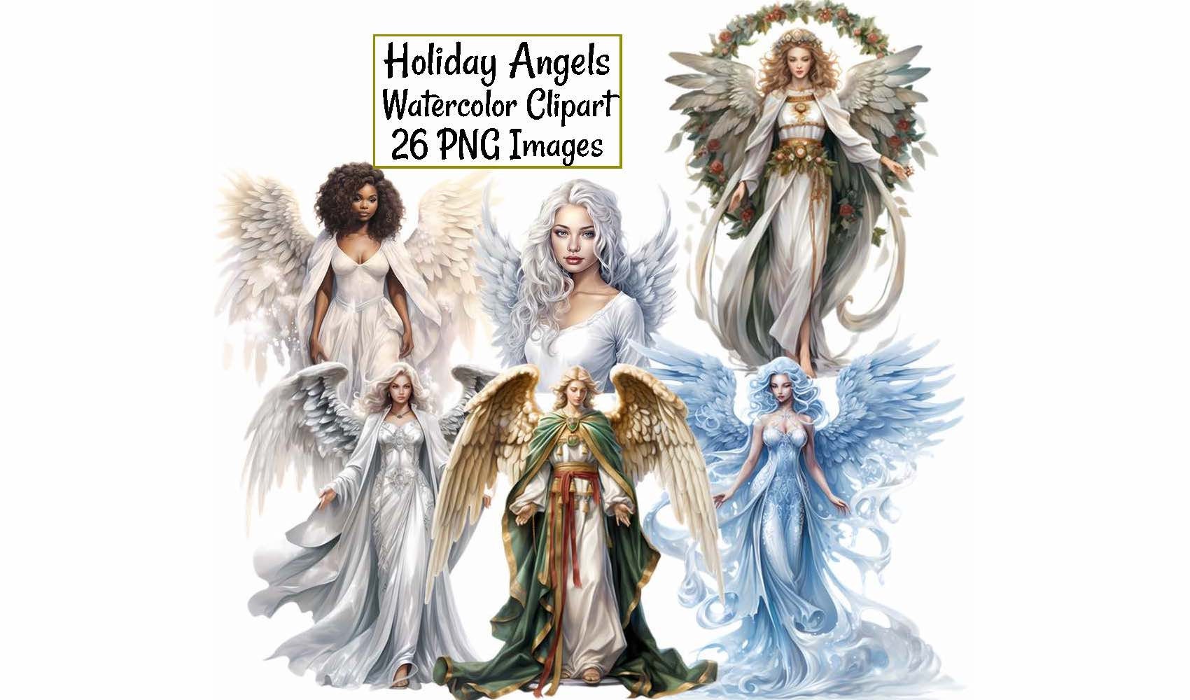 Holiday Angel Watercolor Clipart Bundle Digital Downloads, 26 Christmas ...