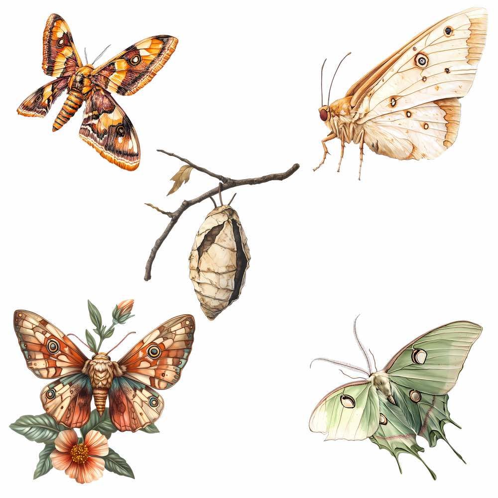 Moth Watercolor Clipart Digital Downloads Realistic Bugs Insect Luna ...