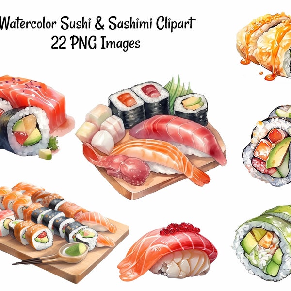 Watercolor Sushi Clipart - Etsy