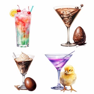 Easter Cocktail Clipart Digital Downloads Watercolor Overlay Spring ...