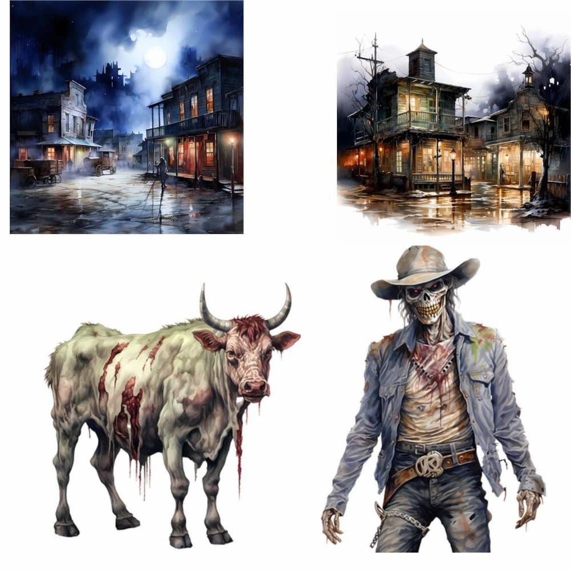 Western Halloween Aquarell Clipart digitale Downloads Overlay Horror ...