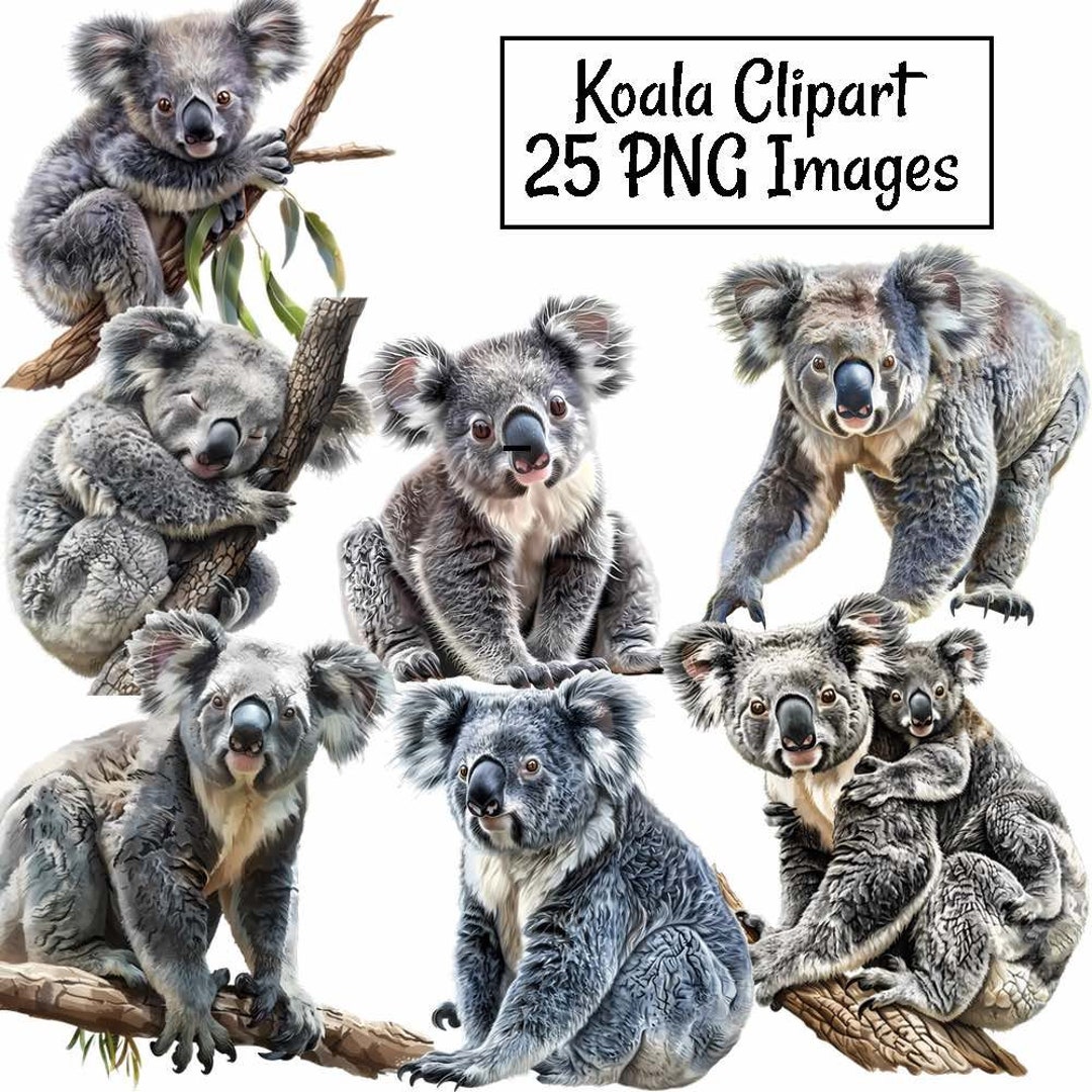 Koala Bear Clipart Watercolor Wildlife Animal Printable Digital ...