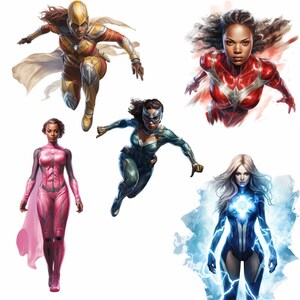 Female Superhero Clipart Watercolor Girl Comic Hero Digital Download ...