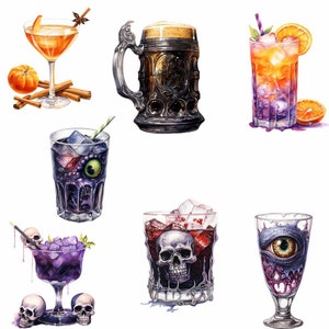 Halloween Cocktails Watercolor Clipart Digital Downloads Overlay ...