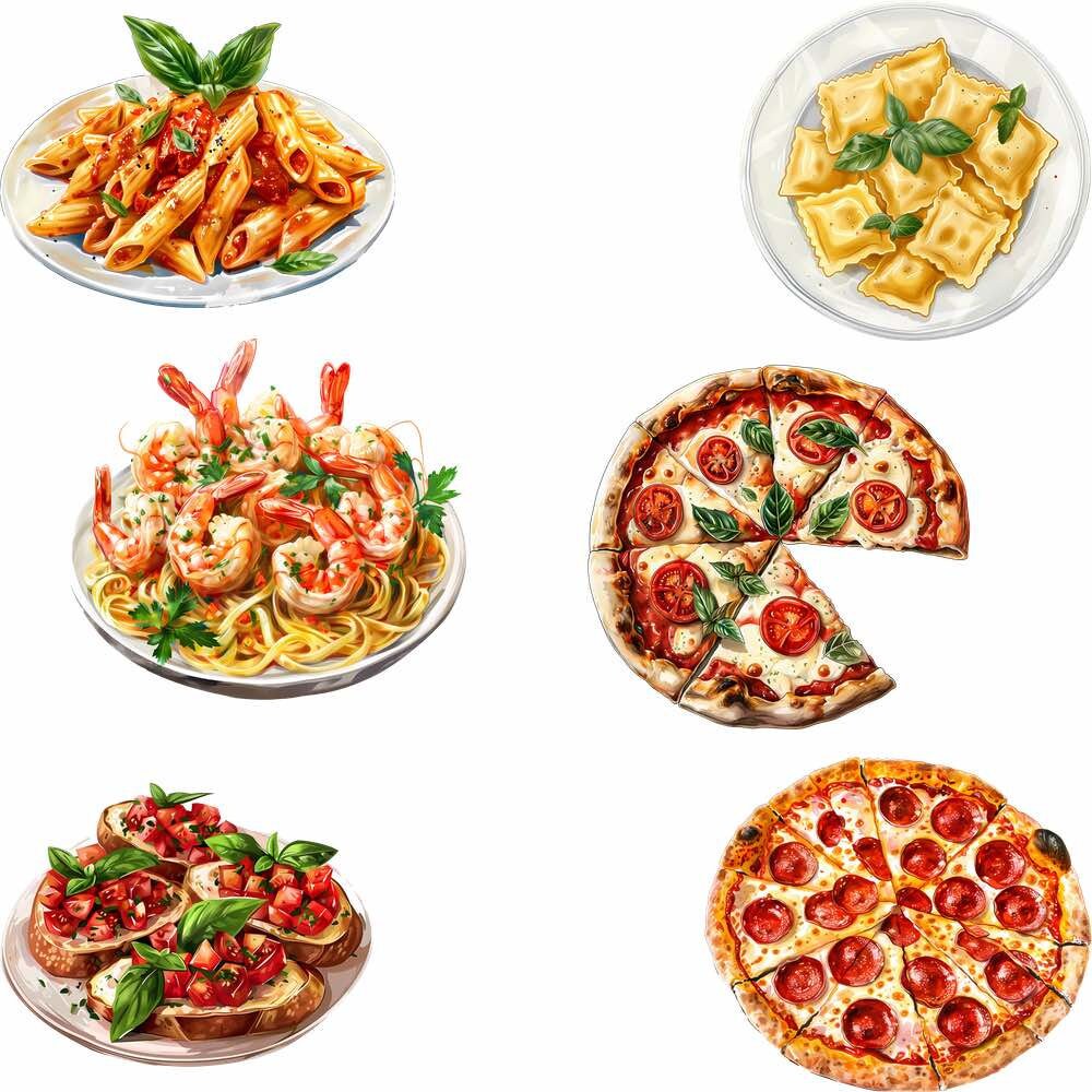 Italian Foods Clipart, Pasta Pizza Digital Downloads, 46 Watercolor ...