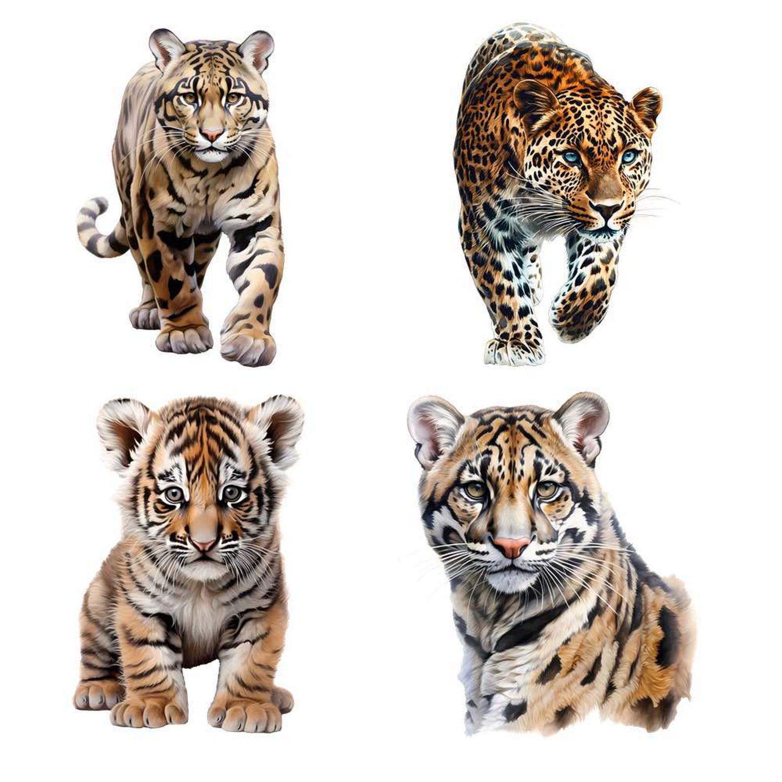 Big Cats Clipart Digital Downloads Watercolor Wild Animal Wildlife ...