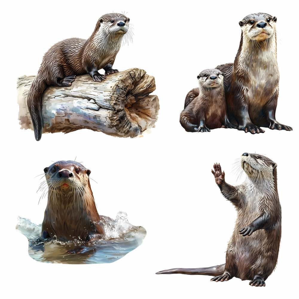 River Otter Watercolor Clipart Digital Downloads, 21 Baby Otter Mammal ...
