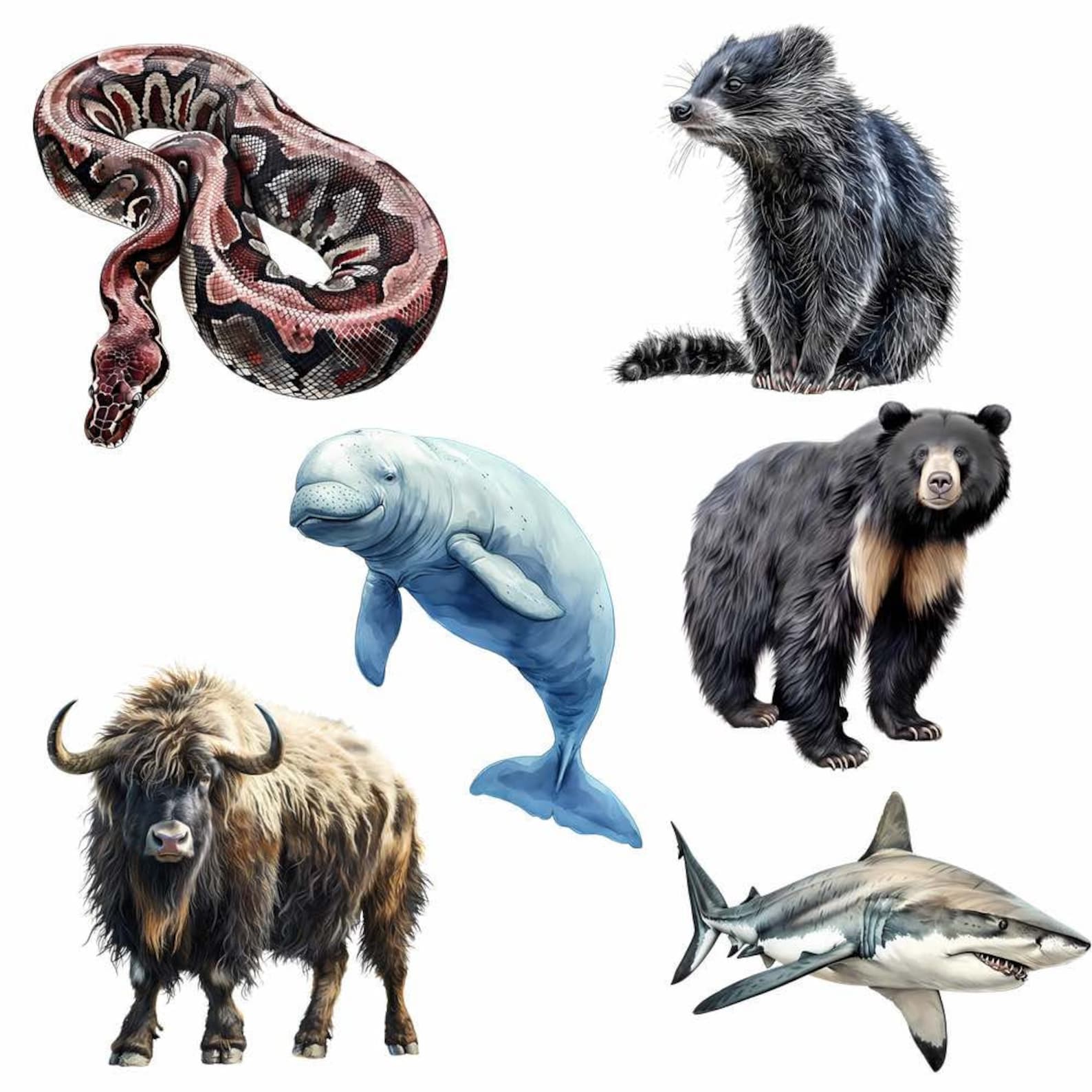 Asian Animals Wildlife Watercolor Clipart Digital Downloads, 32 Fauna ...