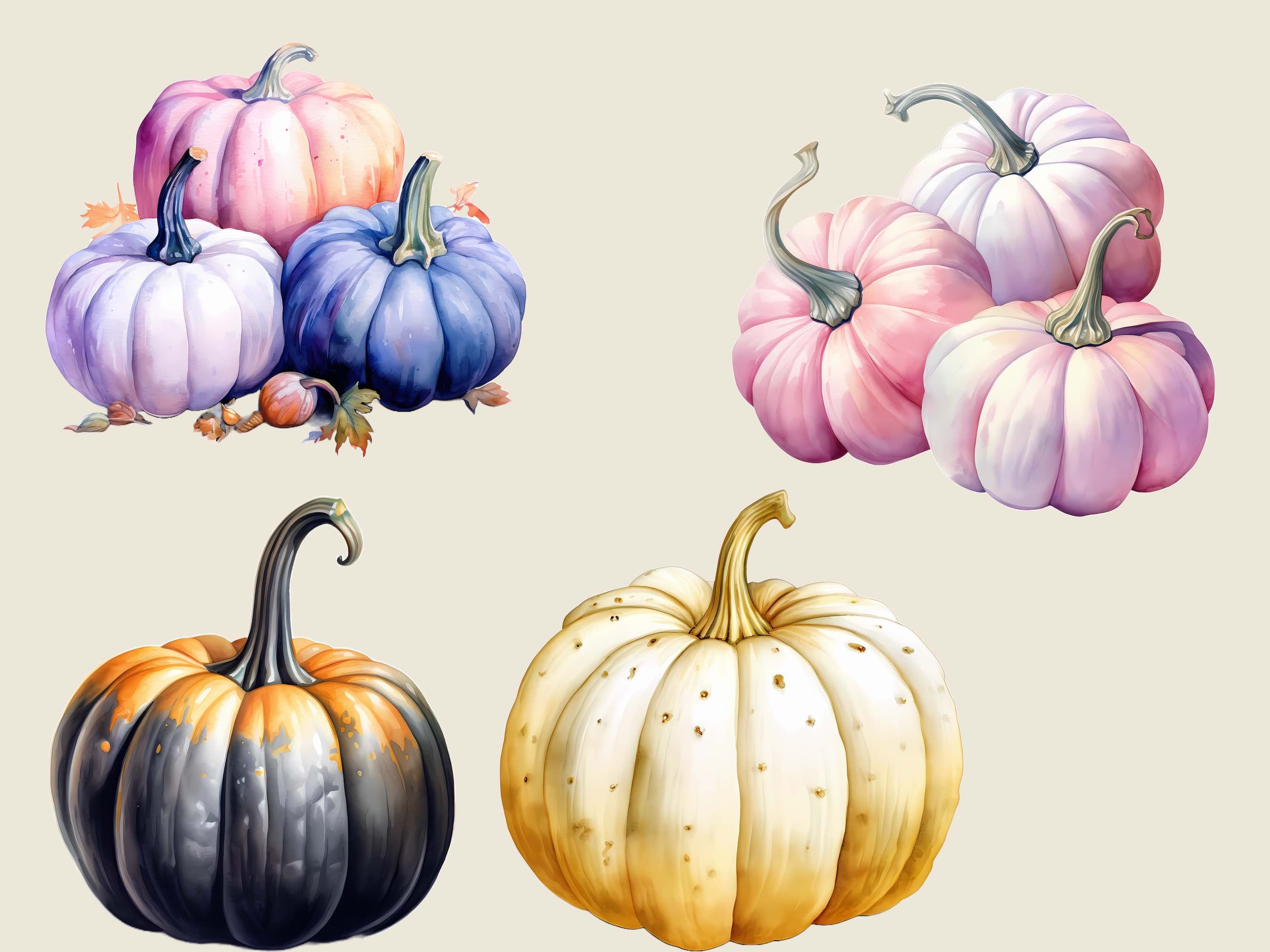 Colored Pumpkins Clipart Digital Downloads 20 Watercolor - Etsy