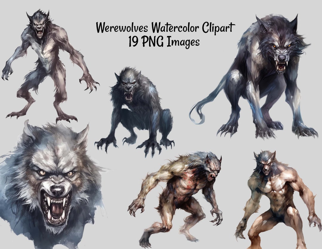 Werewolf Lycan Clipart Watercolor Printable Digital Downloads - Etsy