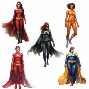 Female Superhero Clipart Watercolor Girl Comic Hero Digital Download ...