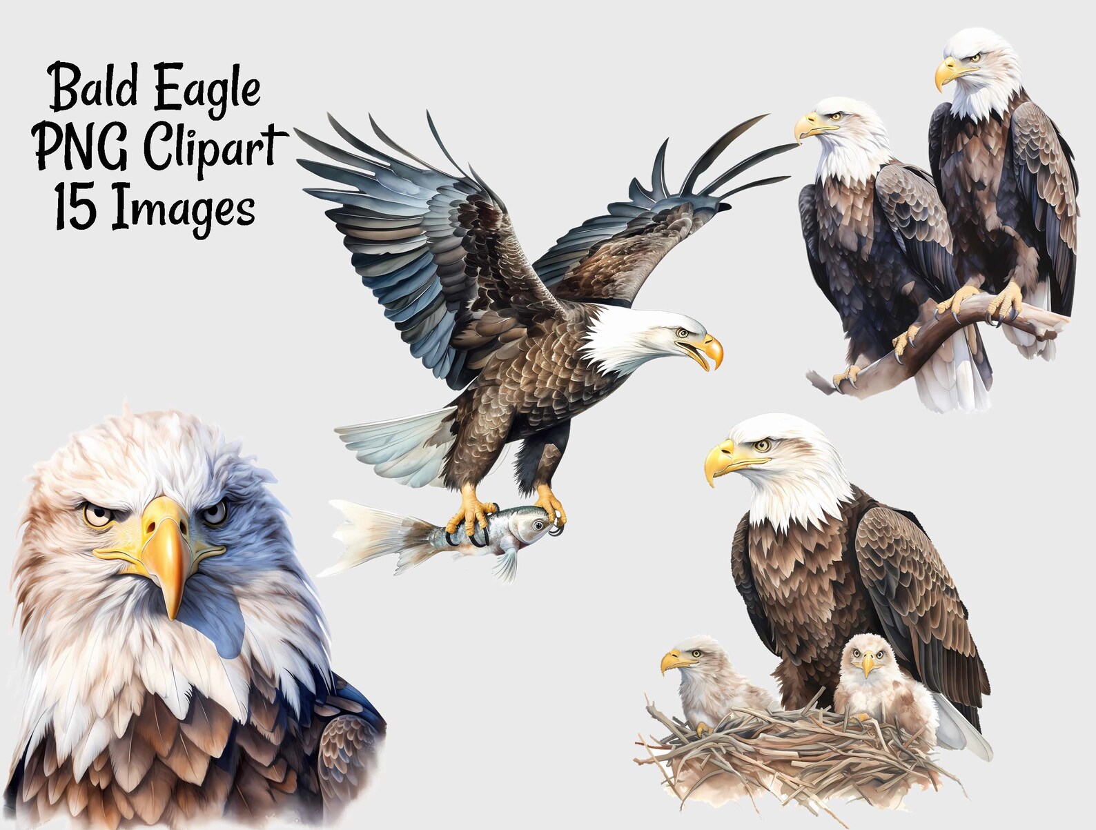 Bald Eagle Bird Woodland Watercolor Digital Downloads 15 - Etsy