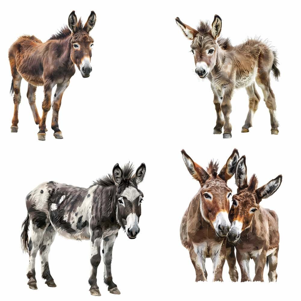 Donkey Clipart Digital Downloads, 31 PNG Donkey Breeds Farm Animal ...