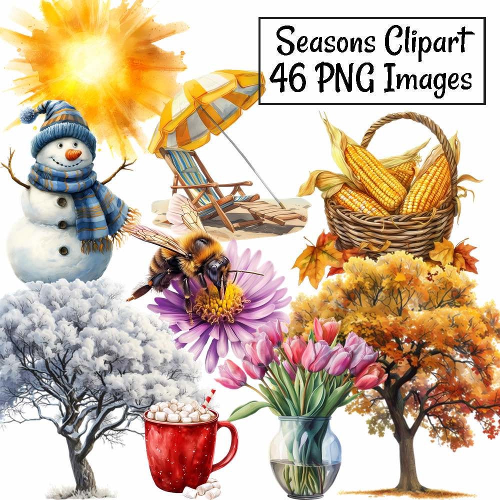 Seasons Watercolor Clipart Seasonal Digital Download Winter Autumn ...