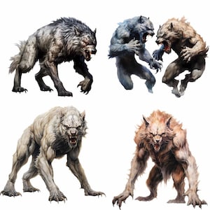 Werewolf Lycan Clipart Watercolor Printable Digital Downloads, 19 ...