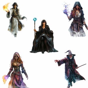 Wizard, Sorcerer & Mage Watercolor Clipart RPG Fantasy Folklore Fairy ...