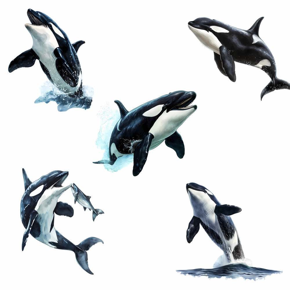Orca Watercolor Clipart Digital Downloads, 21 Killer Whale Sea Life ...