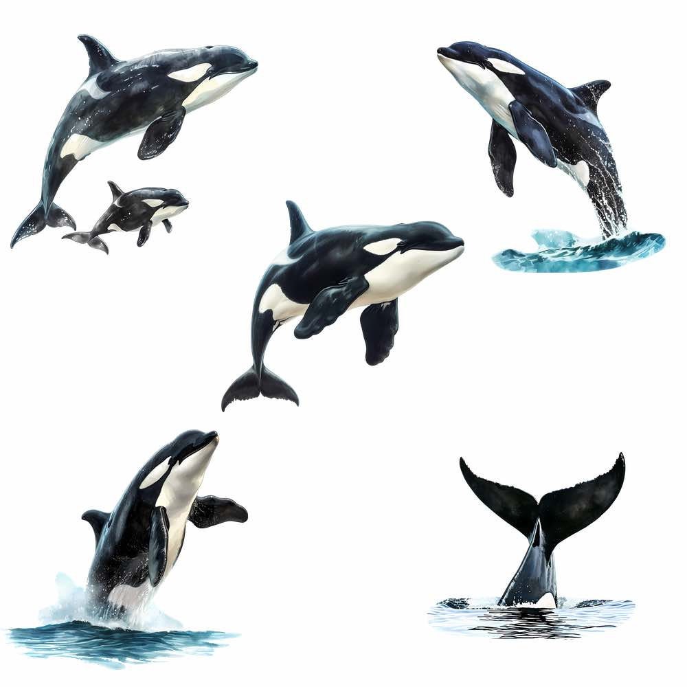 Orca Watercolor Clipart Digital Downloads, 21 Killer Whale Sea Life ...