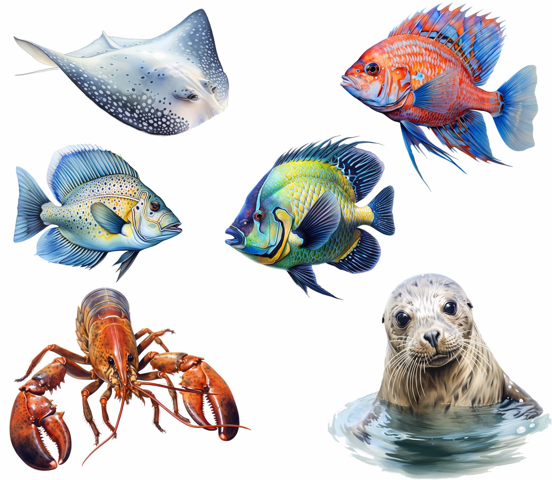 Sea Life Large Clipart Bundle Digital Downloads37 Watercolor - Etsy