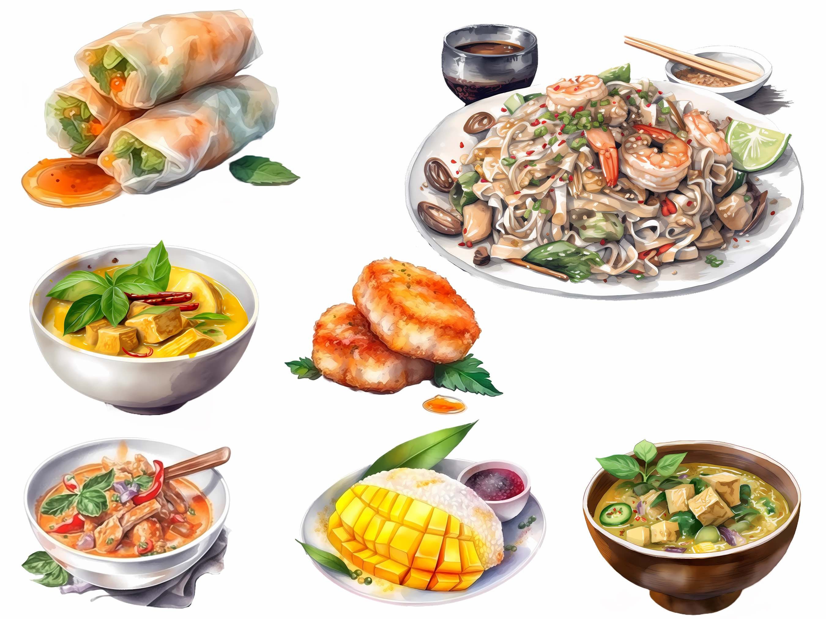 Thai Food Bundle Clipart Digital Downloads Asian Watercolor - Etsy