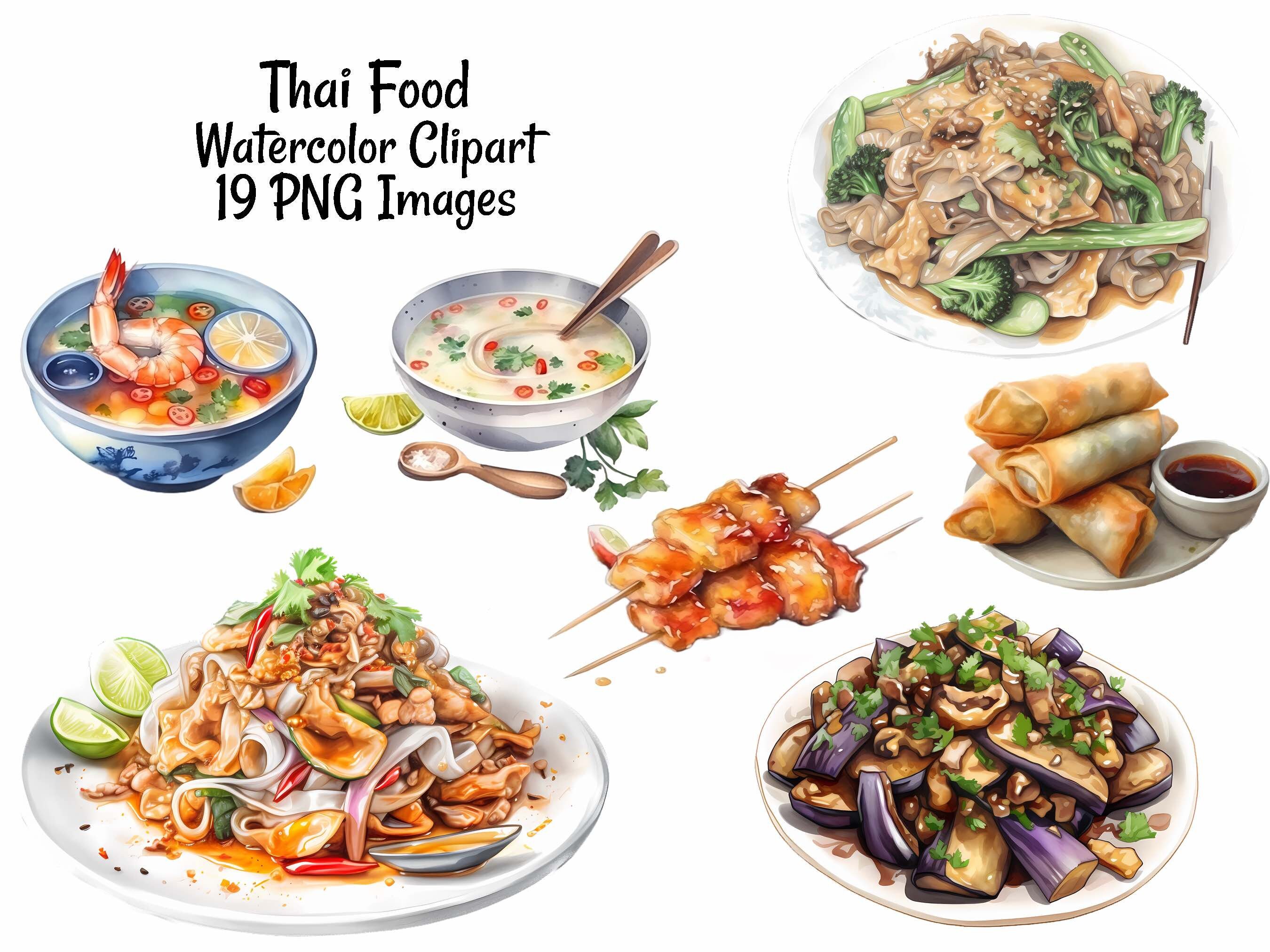 Thai Food Bundle Clipart Digital Downloads, Asian Watercolor Overlay ...
