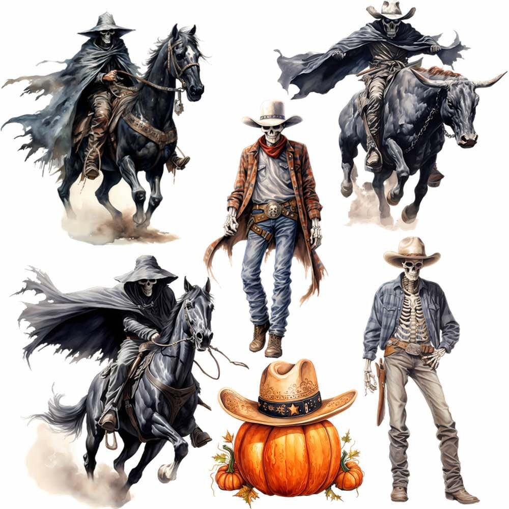 Western Halloween Watercolor Clipart Digital Downloads Overlay Horror ...