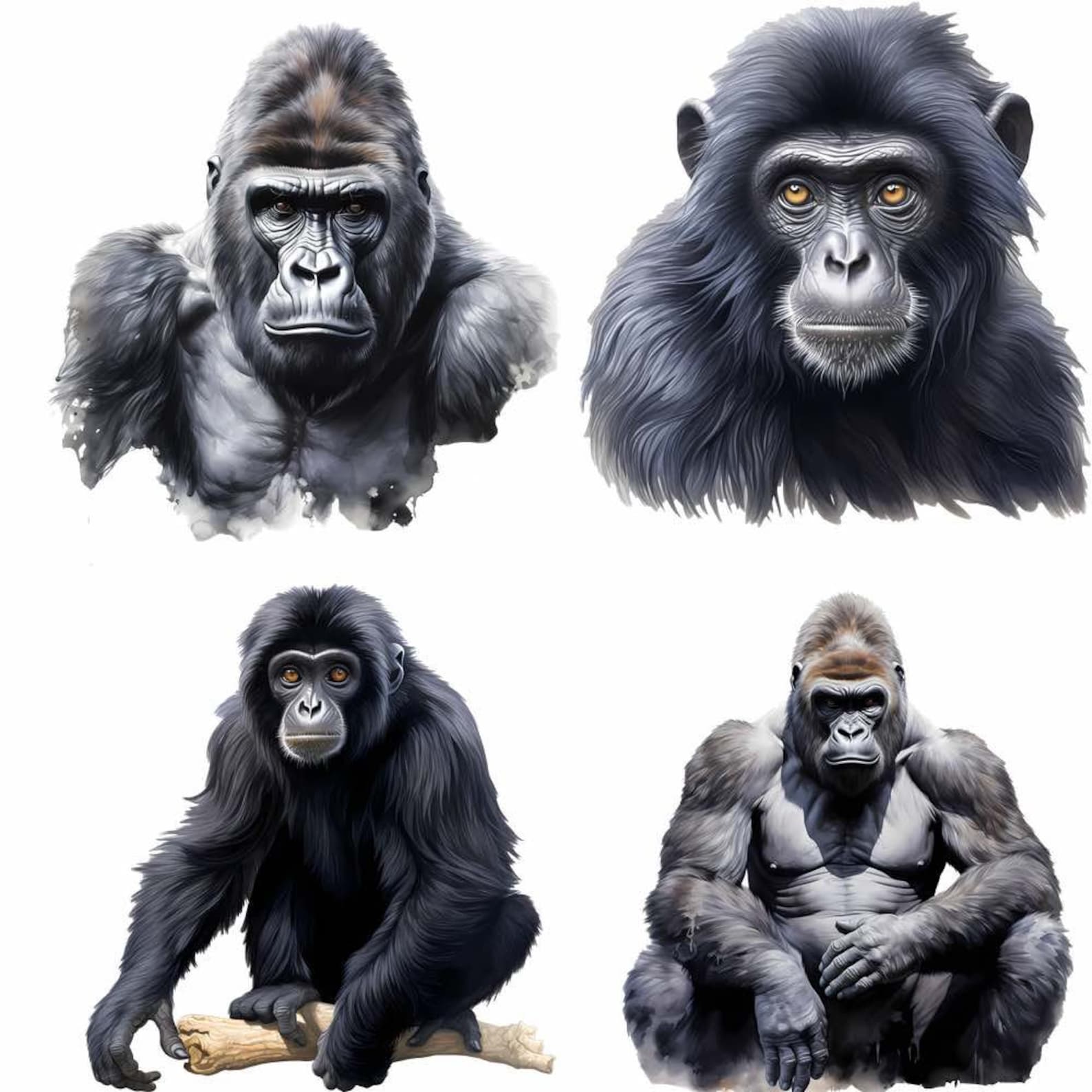 Apes Watercolor Clipart Digital Downloads, 28 Simian Primate Wildlife ...