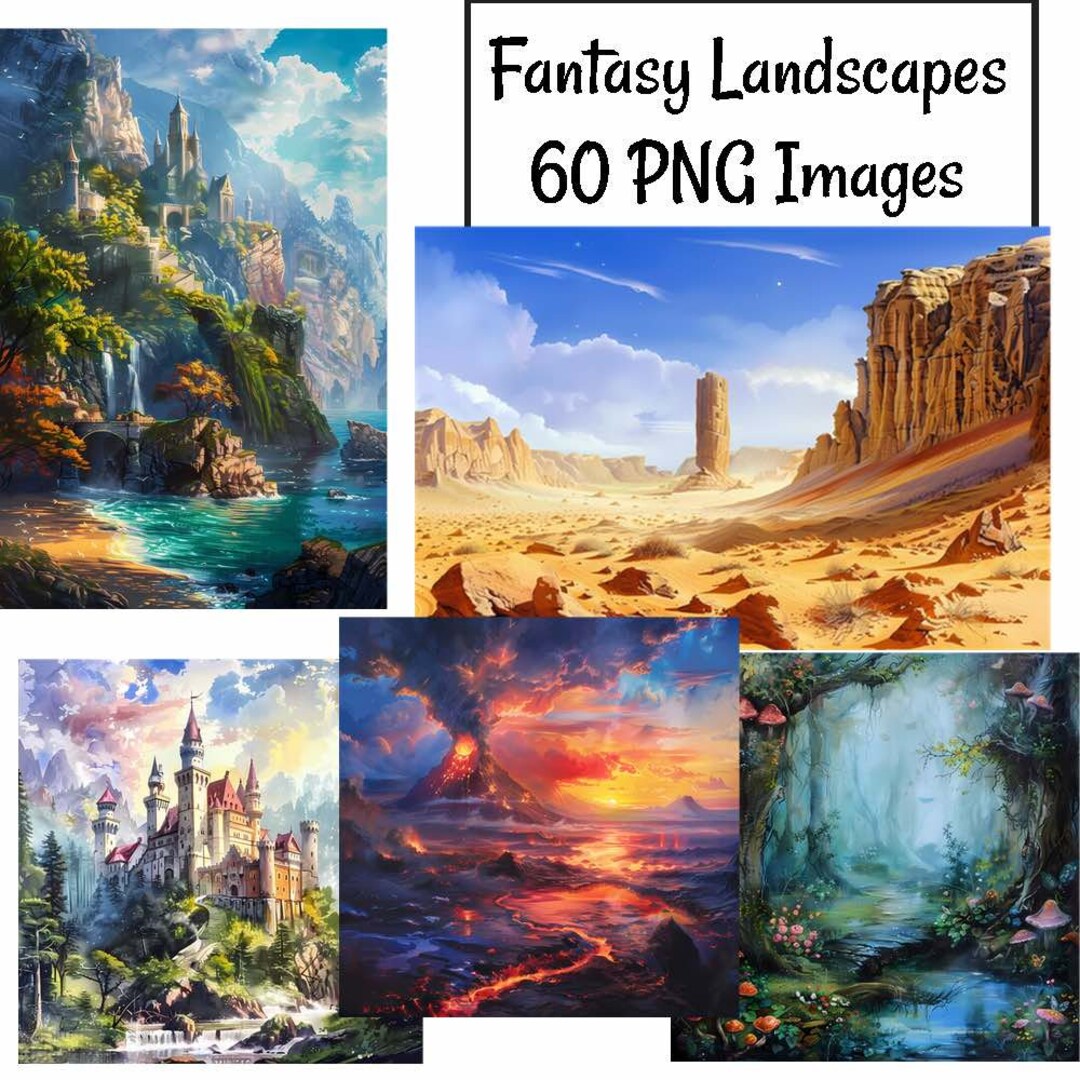 Fantasy Landscape Watercolor Digital Downloads, 41 RPG Fairytale ...