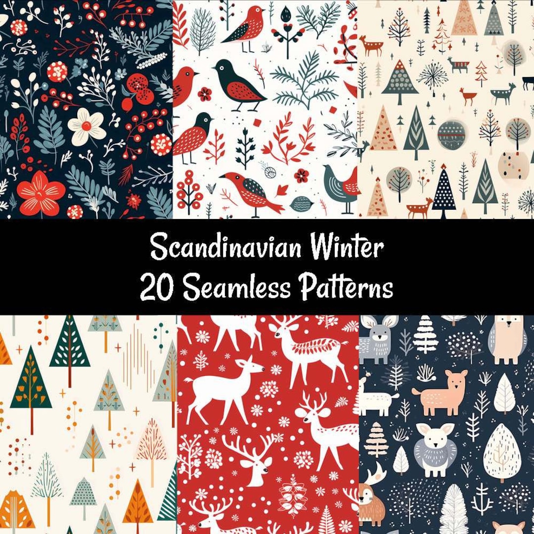Scandinavian Seamless Christmas Digital Papers, 20 Holiday Winter ...