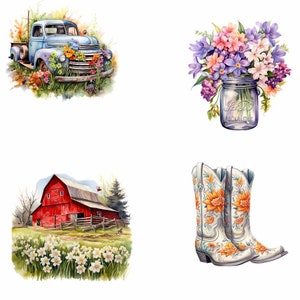 Western Easter Clipart, Rustic Country Spring Watercolor Clipart ...