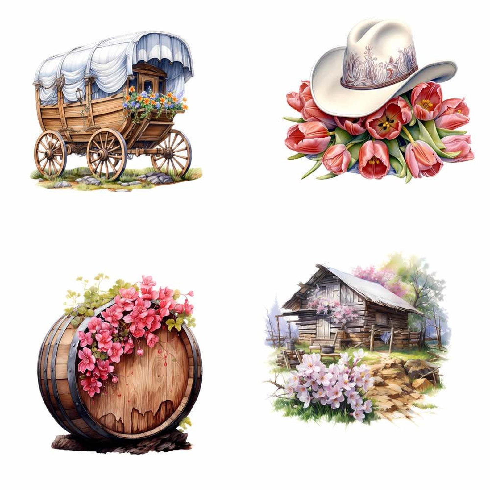 Western Easter Clipart, Rustic Country Spring Watercolor Clipart ...