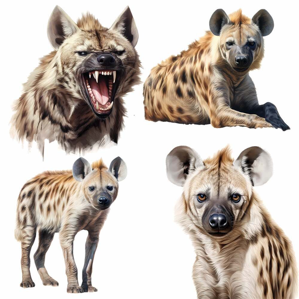Hyena Watercolor Clipart Digital Downloads, 14 African Wildlife Spotted ...