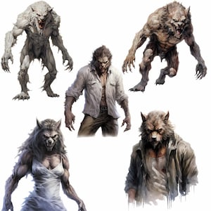 Werewolf Lycan Clipart Watercolor Printable Digital Downloads, 19 ...