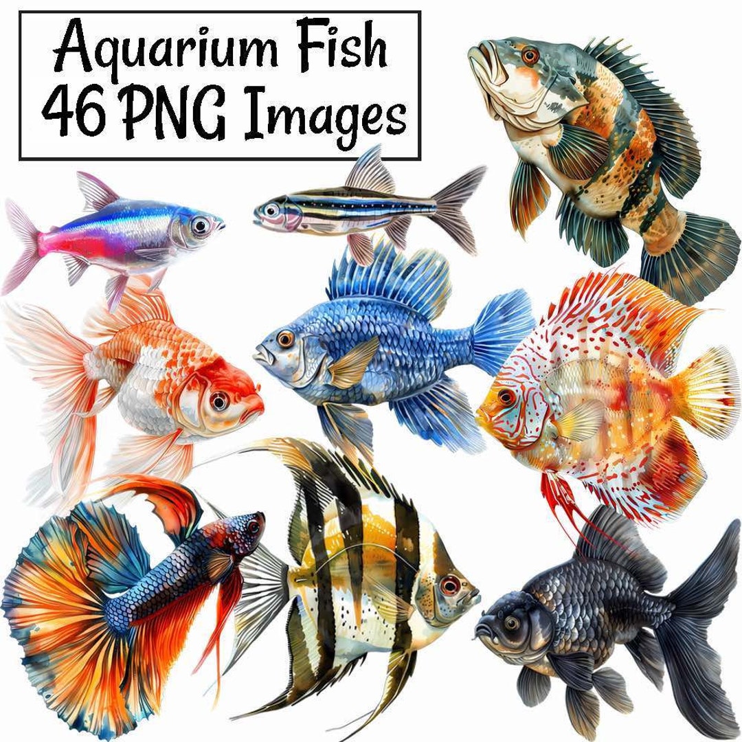 Aquarium Fish Watercolor Clipart Digital Downloads,30 Tropical Fish Pet ...
