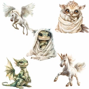 Mythical Baby Creatures Clipart,45 Watercolor Babies, Fantasy Folklore ...