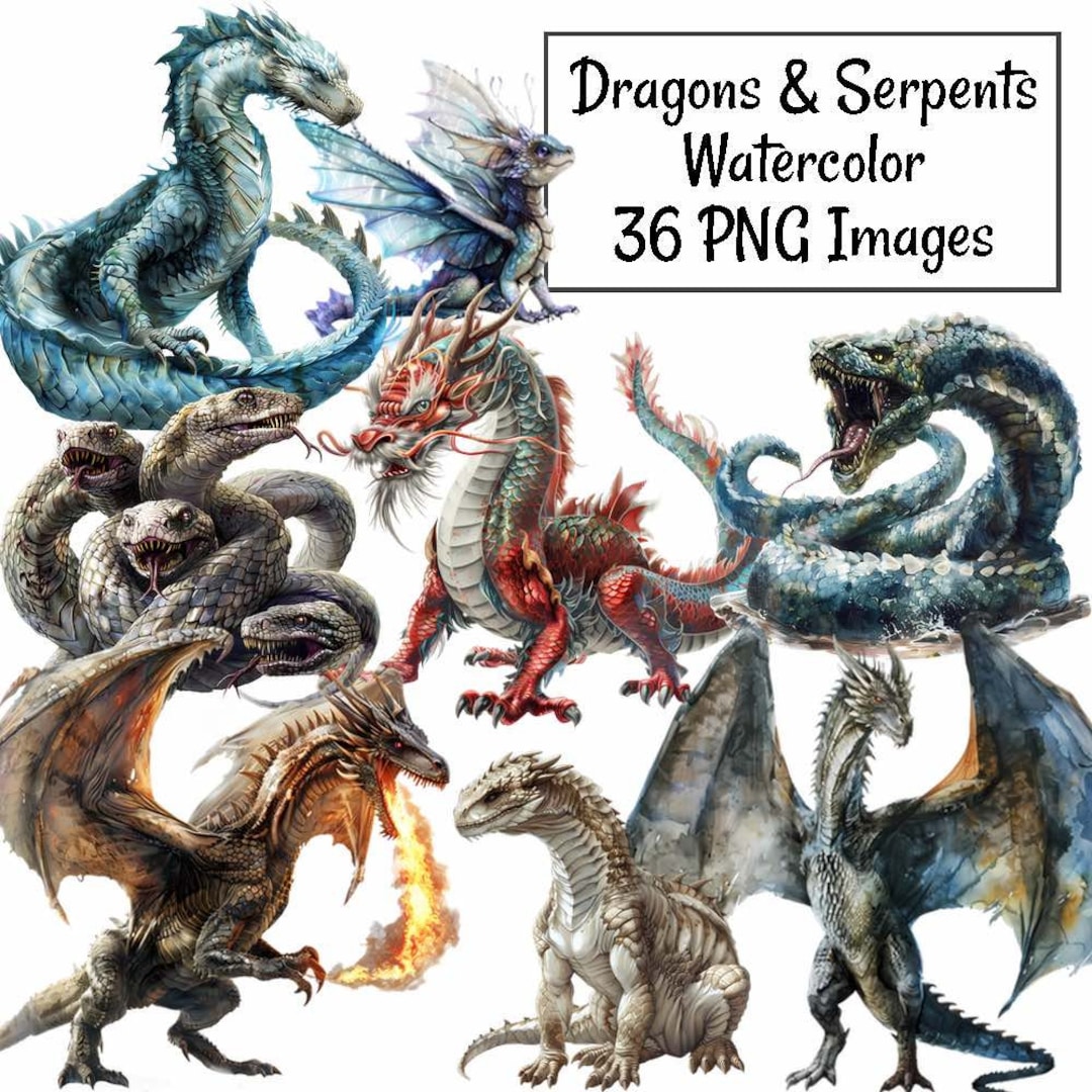 Dragon & Serpent Watercolor Clipart Fantasy RPG Folklore Mythology ...