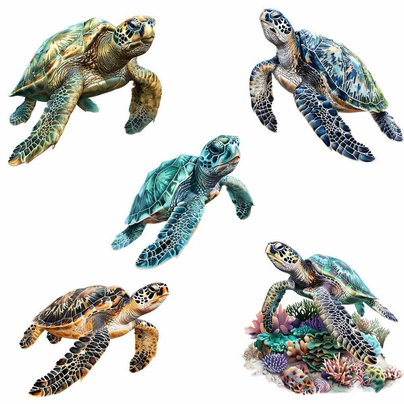 Sea Turtle Clipart Digital Download Turtle Watercolor Ocean Marine Life ...