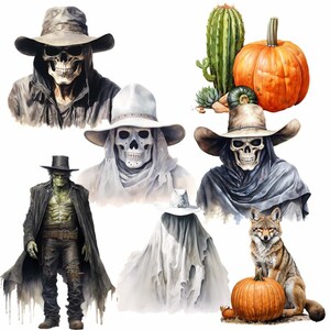 Western Halloween Watercolor Clipart Digital Downloads Overlay Horror ...