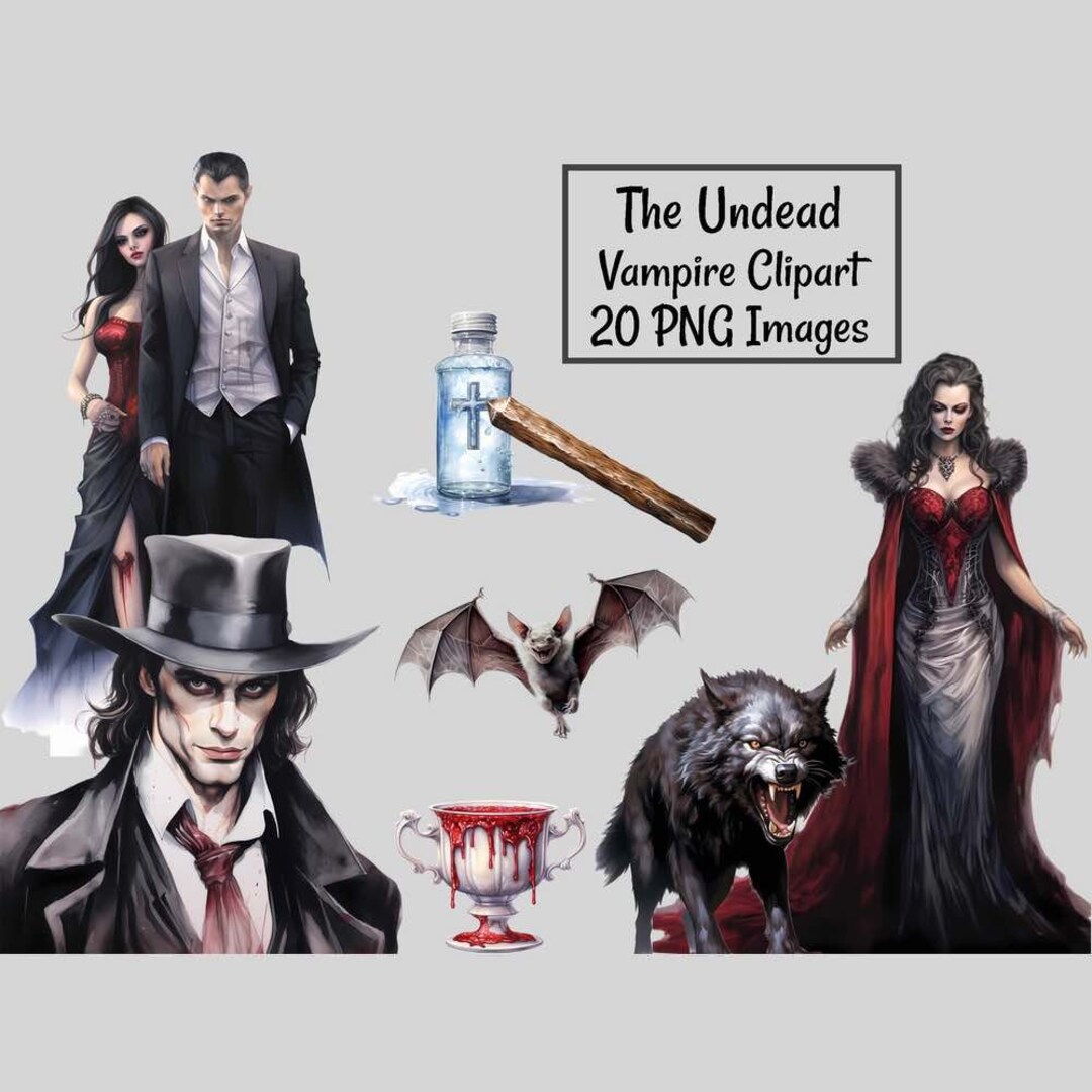 Vampire Dracula Horror Clipart Digital Downloads, 20 Watercolor Overlay ...