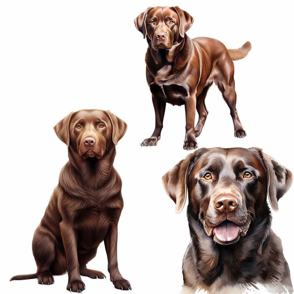 Chocolate Labrador Retriever Clipart Portraits Digital Downloads, 14 ...