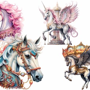 Watercolor Carousel Horse Clipart Digital Downloads, 13 Fantasy ...