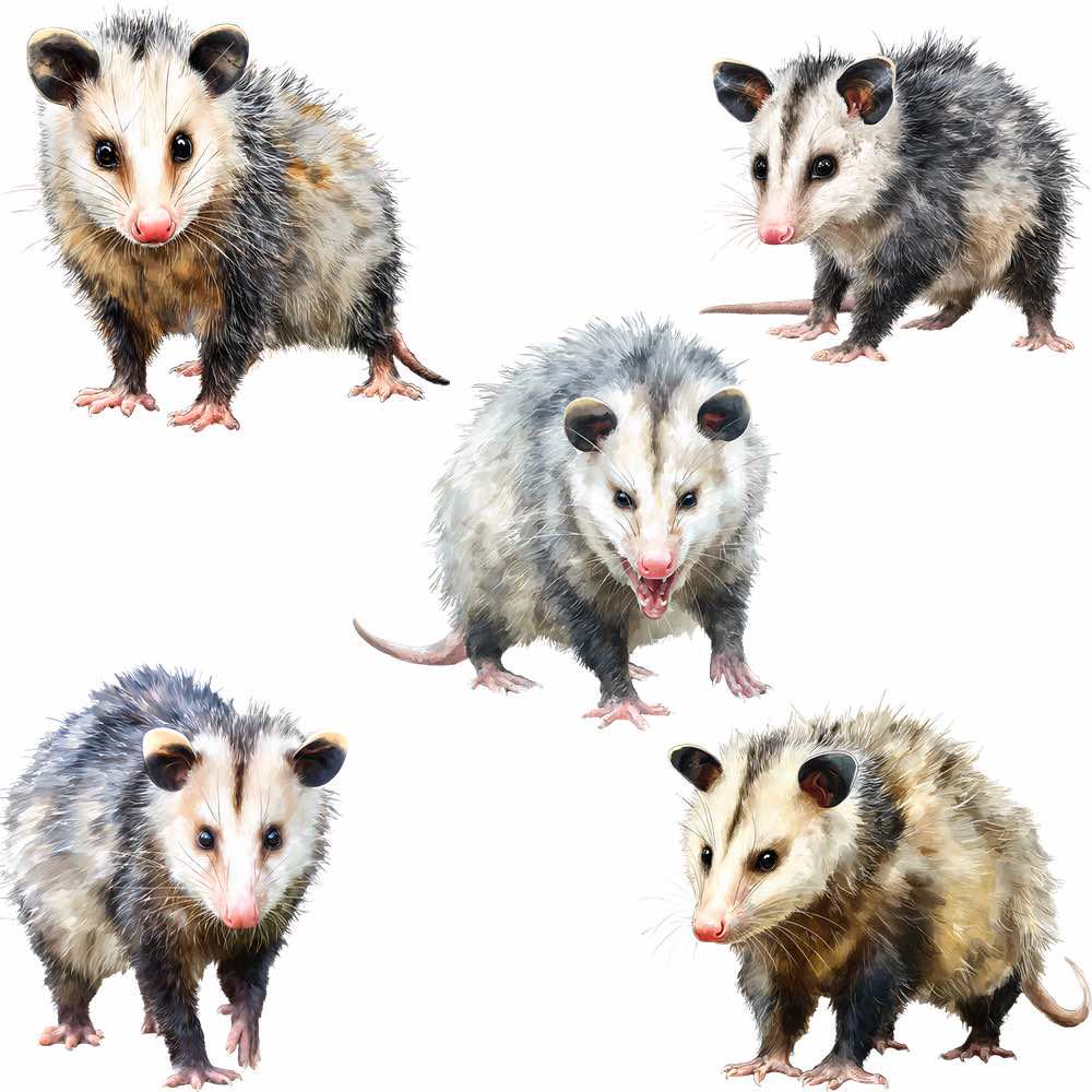 Opossum Watercolor Clipart Possum Marsupial Art Wildlife Woodland ...