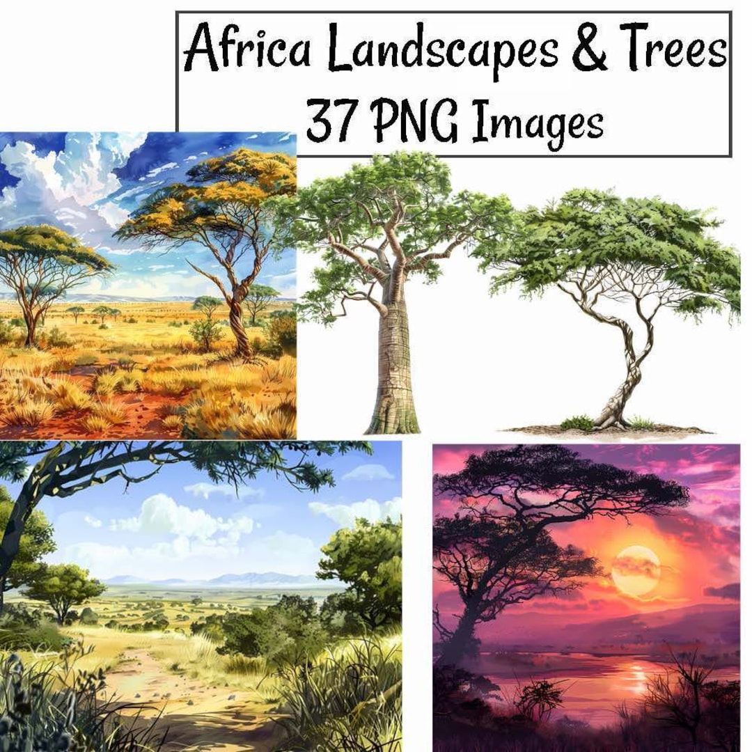 African Landscapes & Trees Digital Downloads,37 Serengeti Watercolor ...